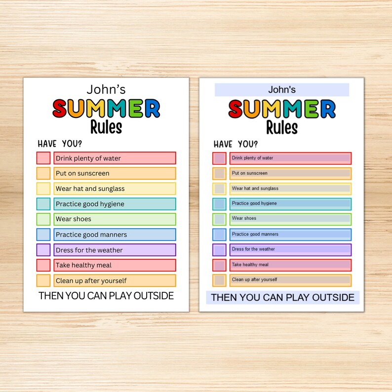 Summer Rules for Kids Summer Routine Editable Summer Rules Checklist ...