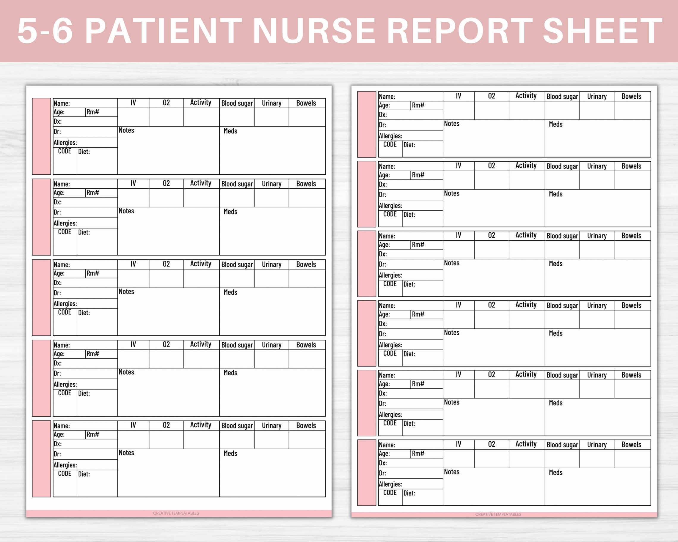 Nursing Report Sheet Printable Nursing Report Sheet Nurse Report Med ...