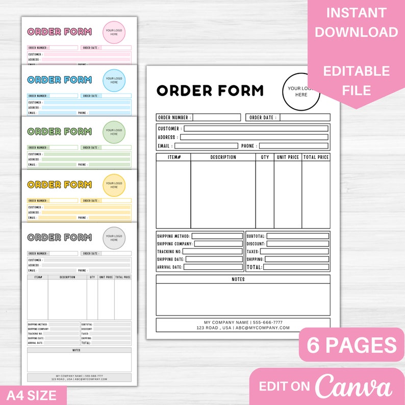 Order Form Editable Payment Template Business Receipt Sales Order Form ...