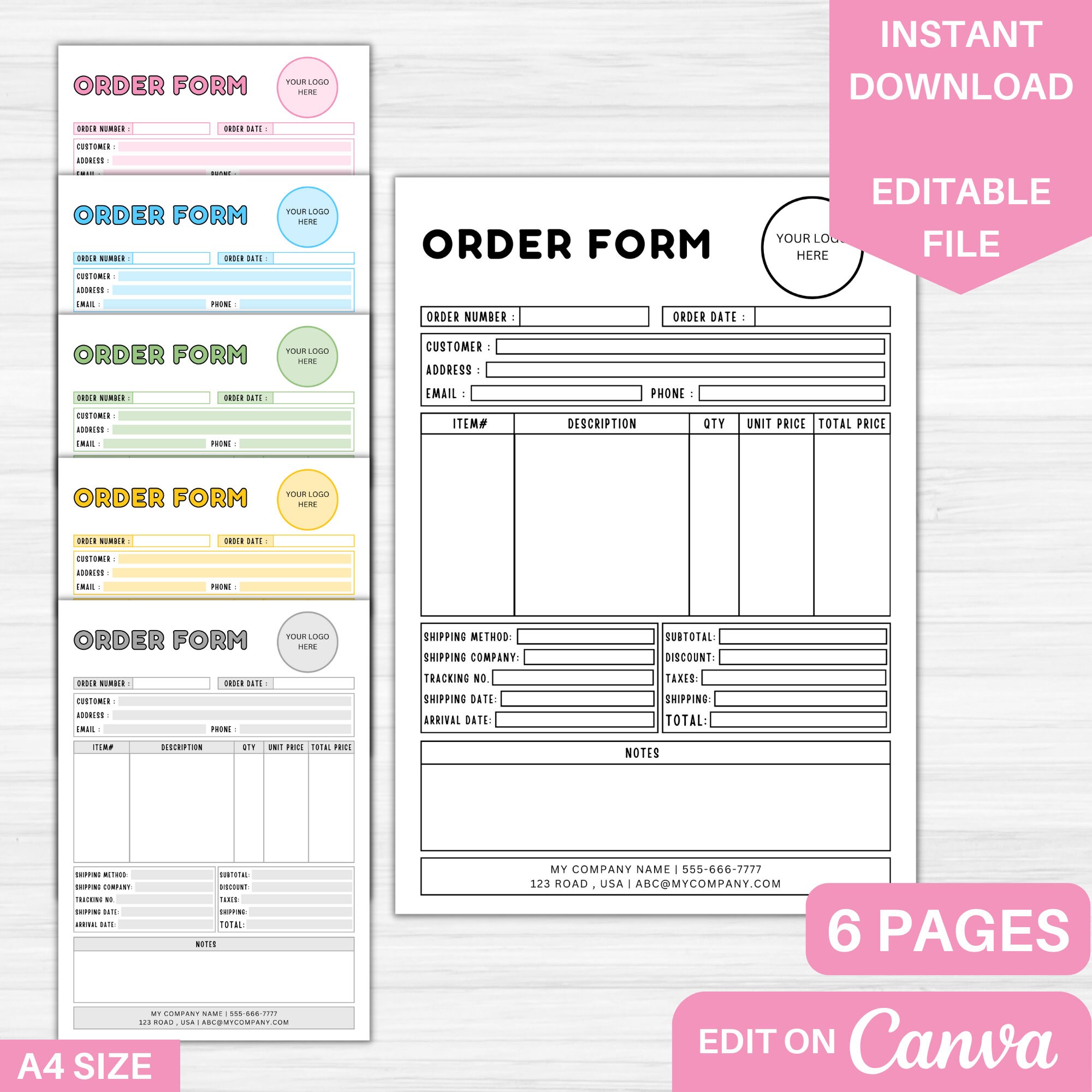 Order Form | Editable Payment Template | Business Receipt | Sales Order ...