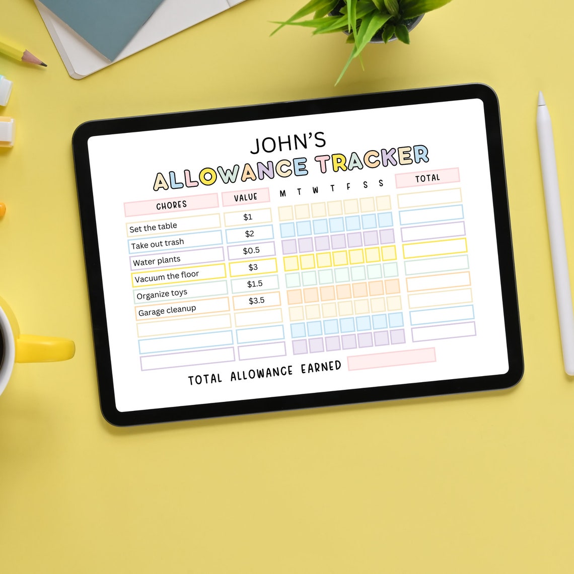 Kids Allowance Tracker Editable Earn Money Chore Chart for Kids Money ...