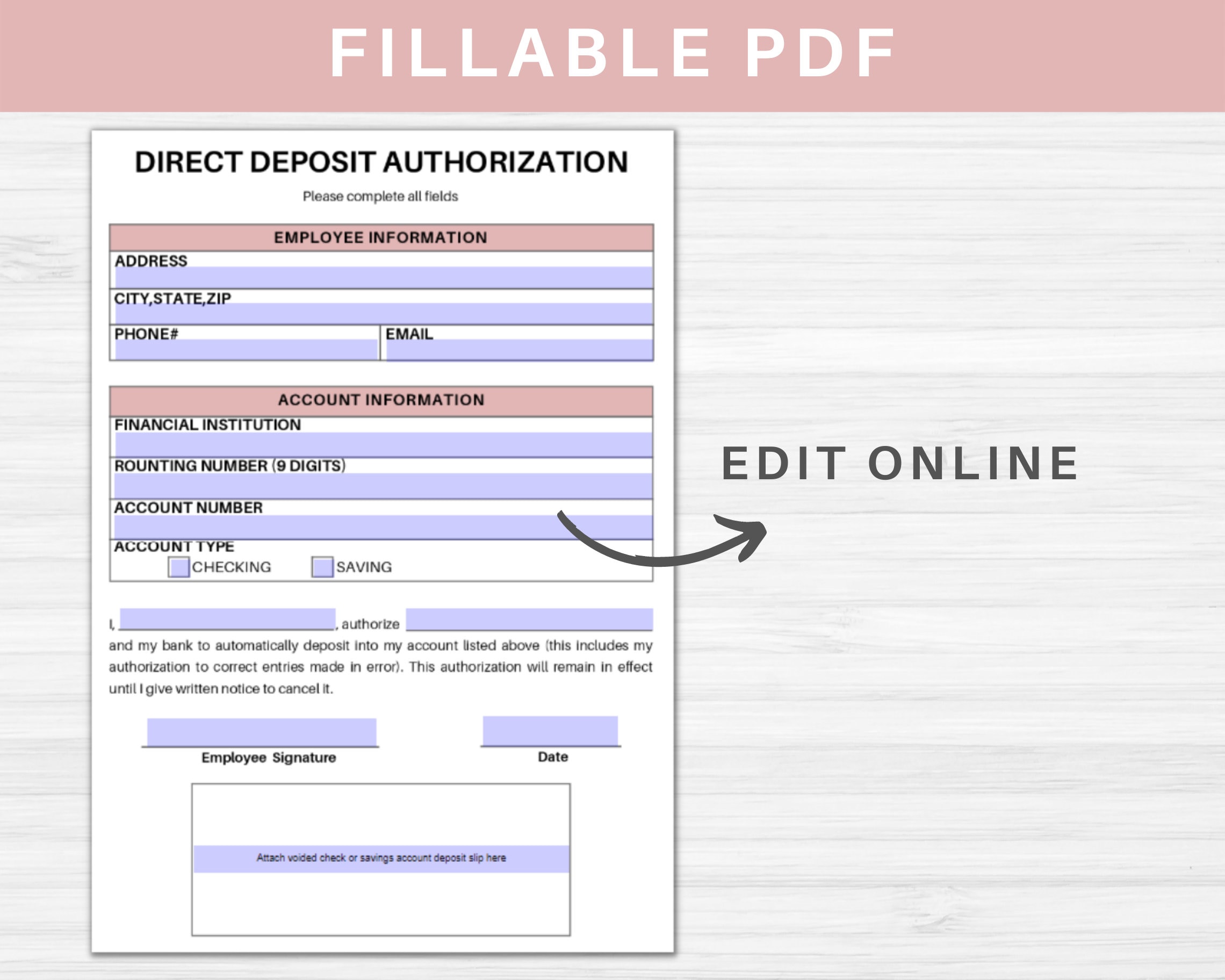 Direct Deposit Authorization Template Editable Automatic Payment Authorization Automatic Bank ...