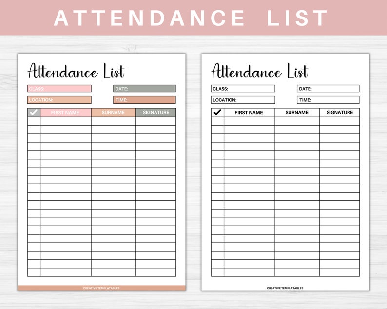 Attendance List | Printable Attendence Tracker | Attendance Management ...