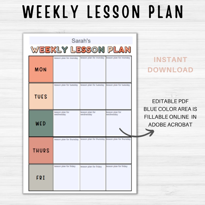 Weekly Lesson Plan Editable | Lesson Planner | Homeschool Teacher ...