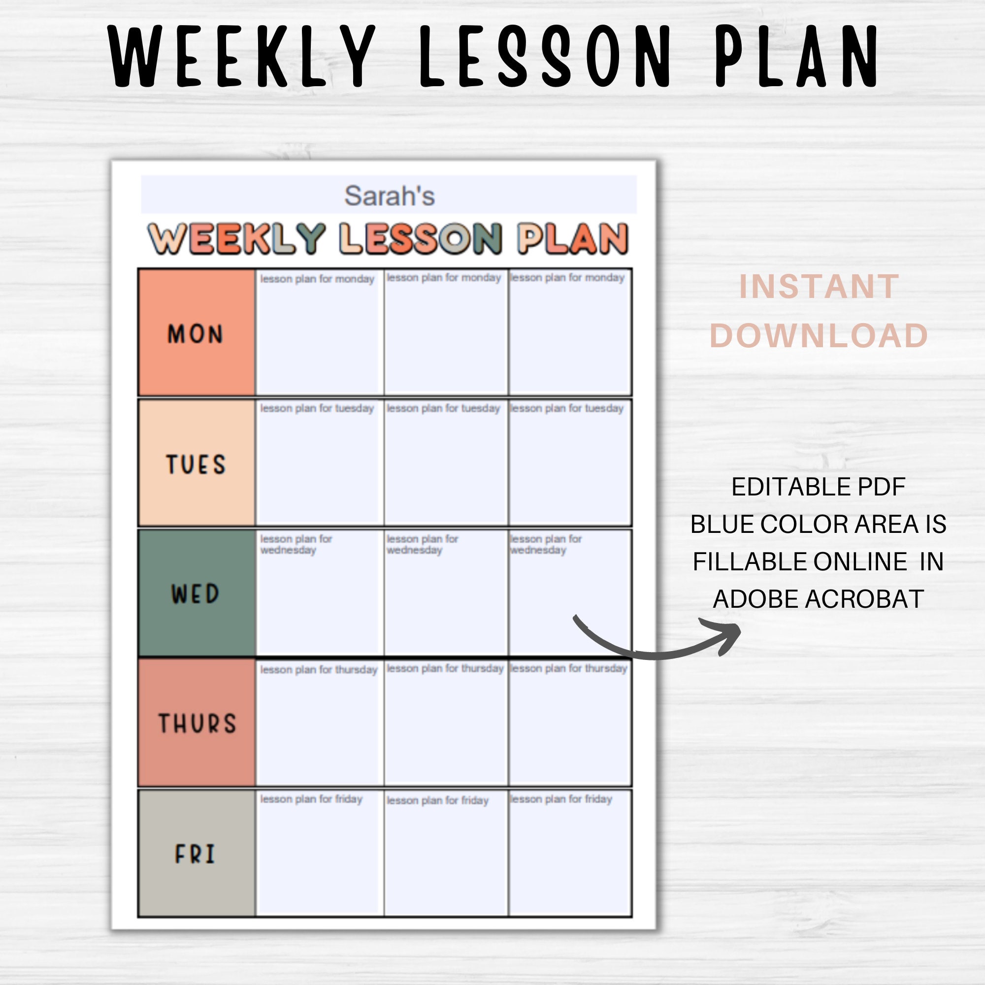 Weekly Lesson Plan Editable | Lesson Planner | Homeschool Teacher ...