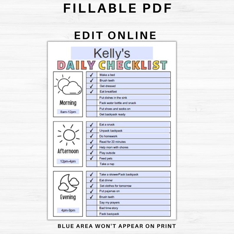 Kids Chore Chart Editable Daily Routine Responsibility Chart Kids Daily ...