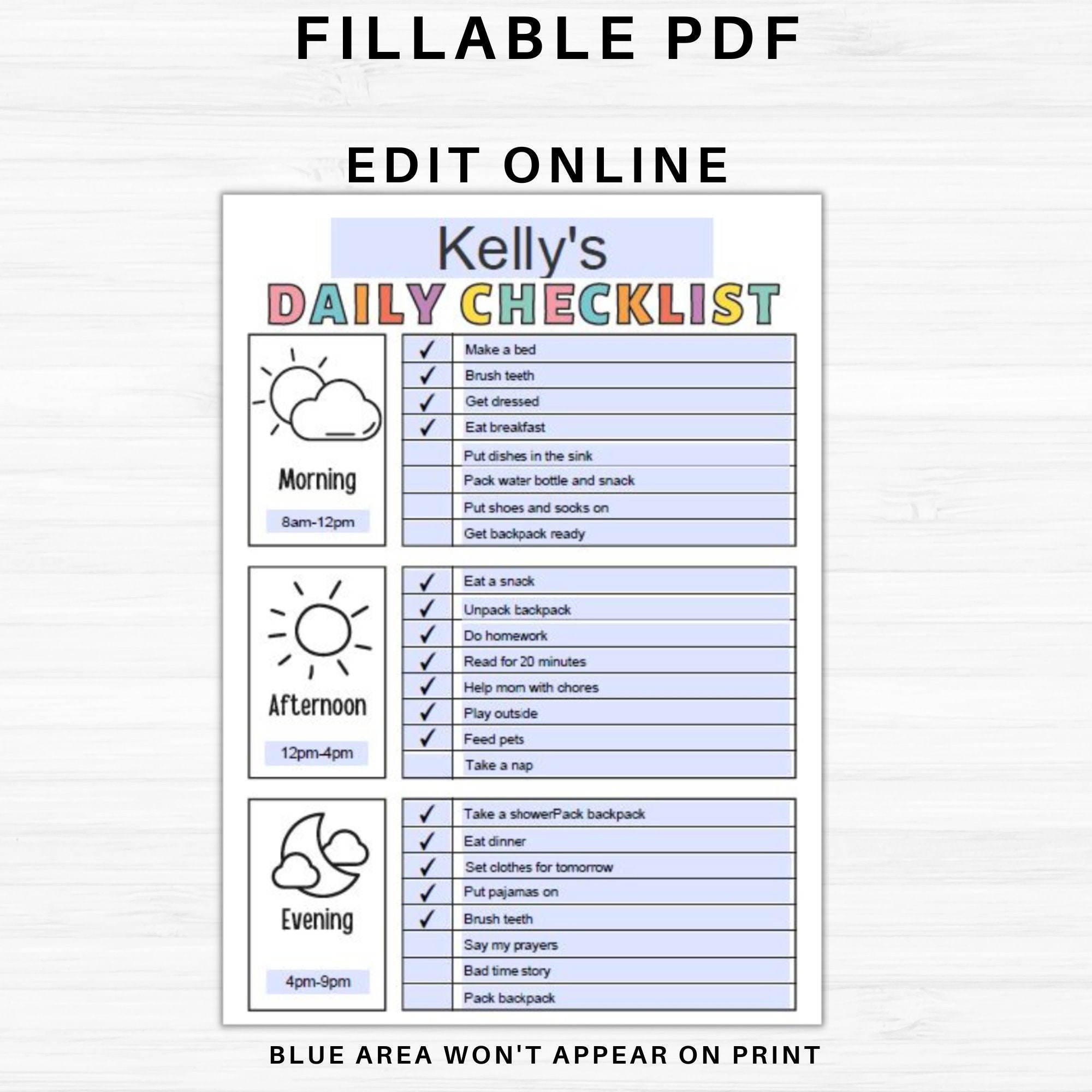 Kids Chore Chart Editable Daily Routine Responsibility Chart Kids Daily ...