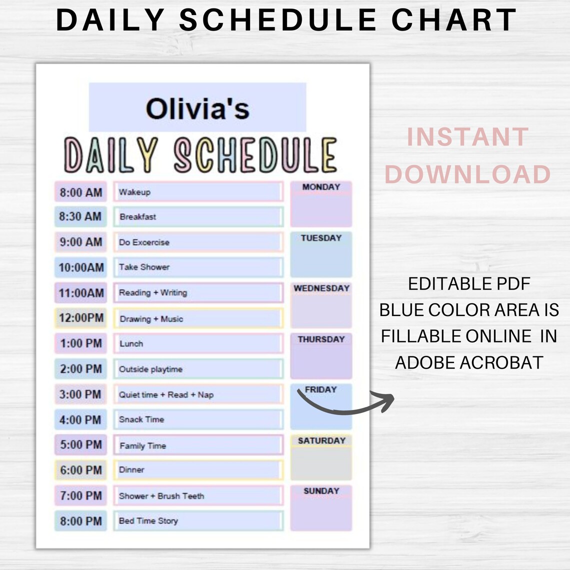 Kids Chore Chart Editable Daily Routine Responsibility Chart Kids Daily ...