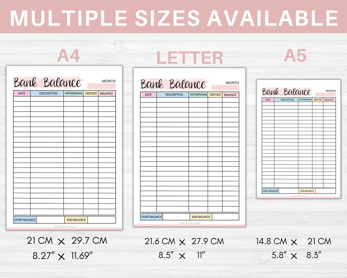 Bank Balance Tracker Finance Tracker Finance Log Saving Tracker Banking ...