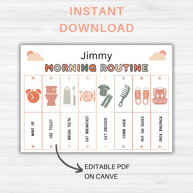 Kids Flip Routine Chart Editable Schedule for Kids Chore Chart Morning ...