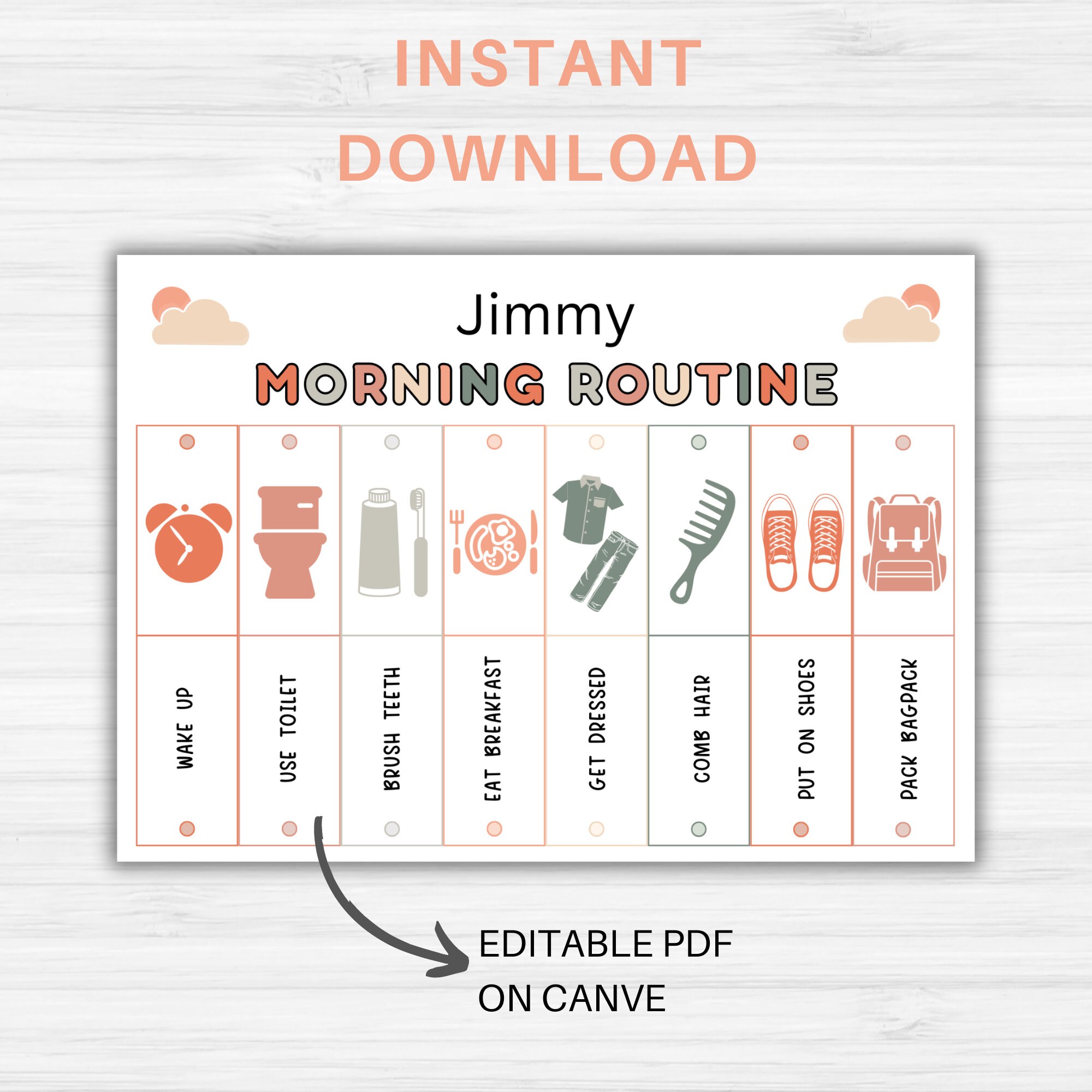 Kids Flip Routine Chart Editable Schedule for Kids Chore Chart Morning ...