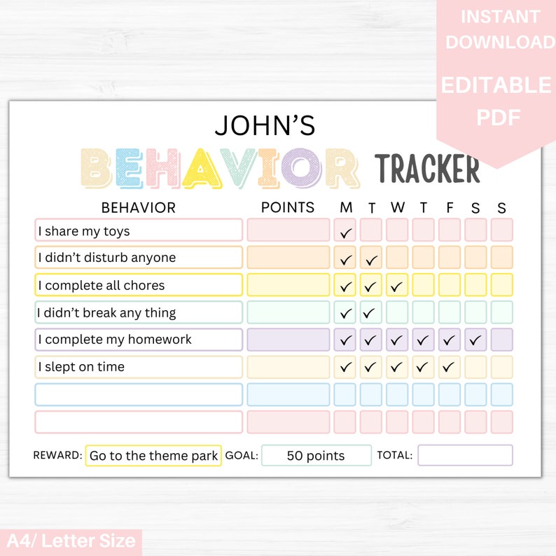 Behavior Reward Chart for Kids | Good Behavior Tracking | Children ...