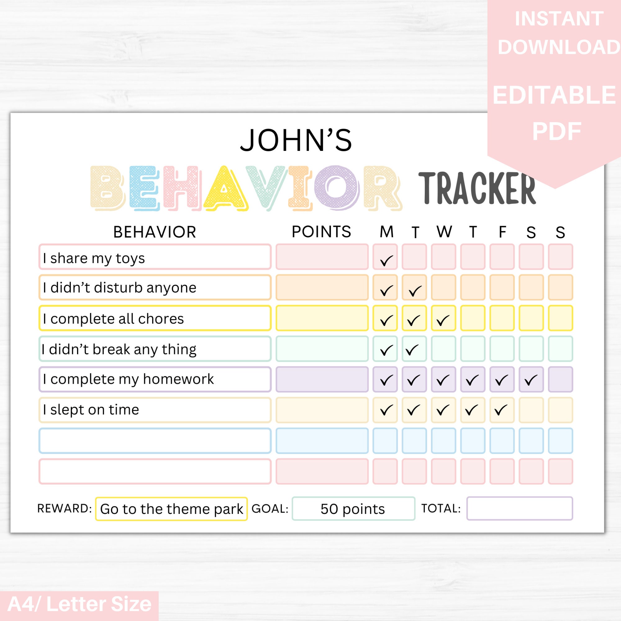 Behavior Reward Chart for Kids | Good Behavior Tracking | Children ...