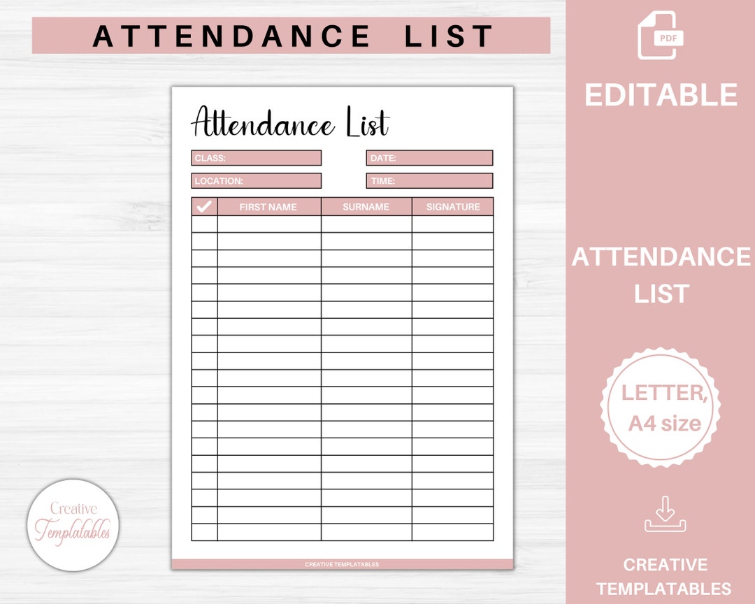 Attendance List | Editable Attendence Tracker | Attendance Management ...