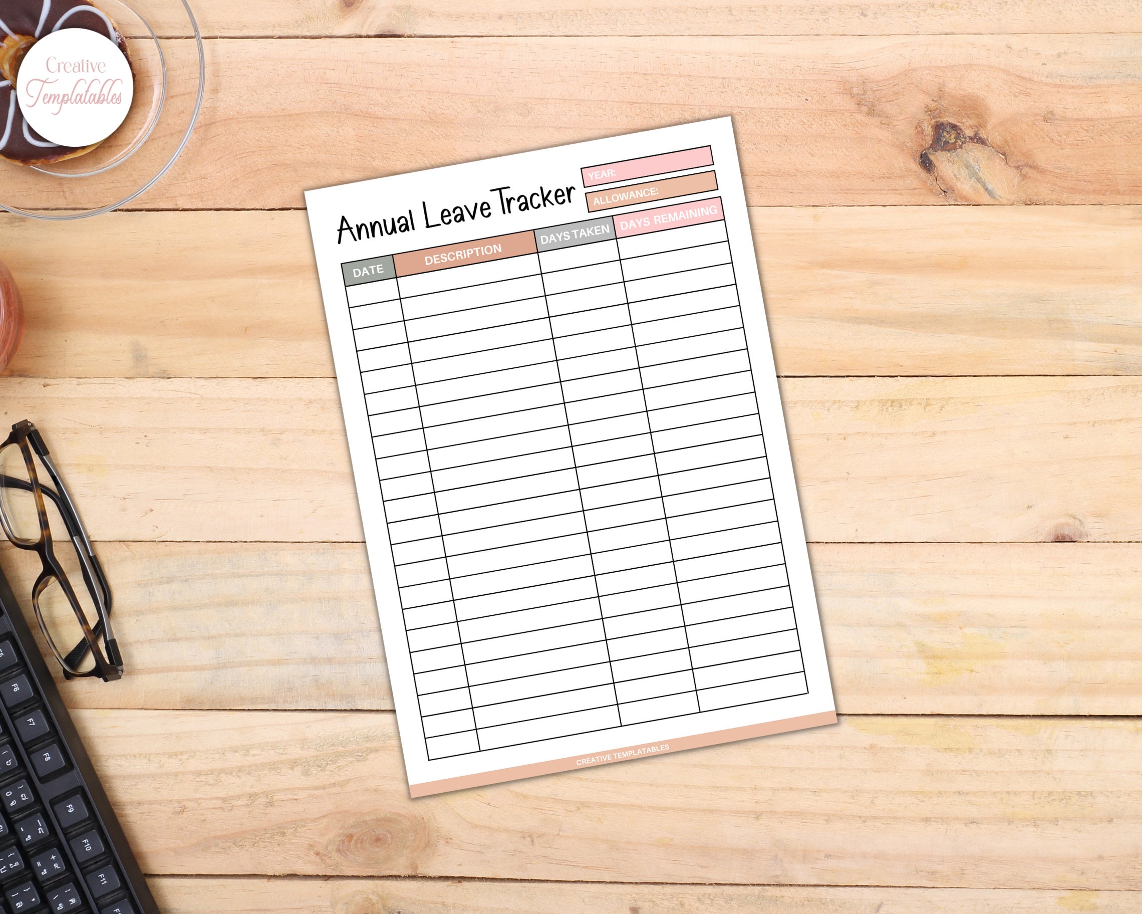 Annual Leave Tracker Printable Holiday Tracker Work Leave Log Annual ...