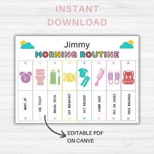 Kids Flip Routine Chart Editable Schedule for Kids Chore Chart Morning ...
