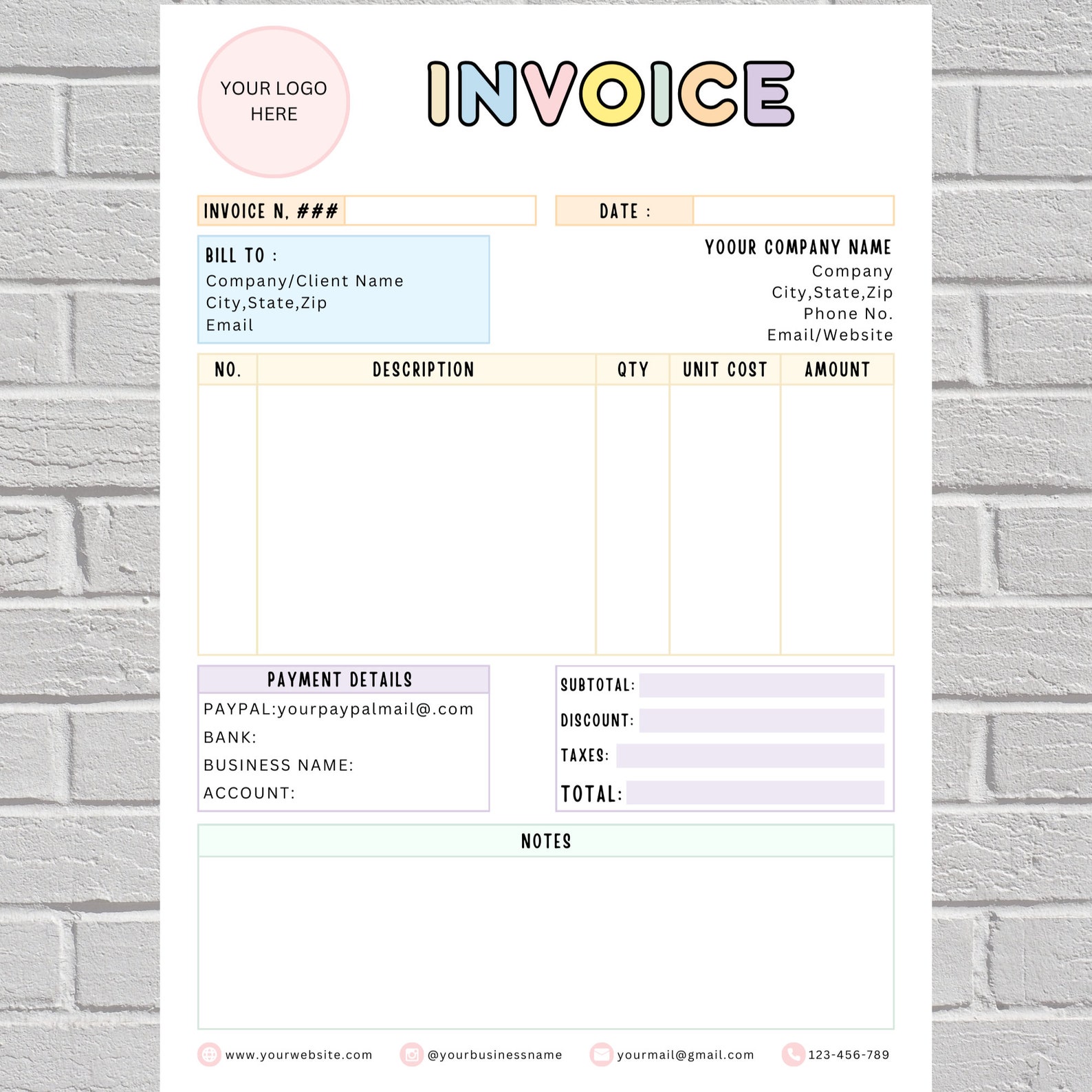Invoice Template Editable Business Invoice Log Billing Template Receipt ...