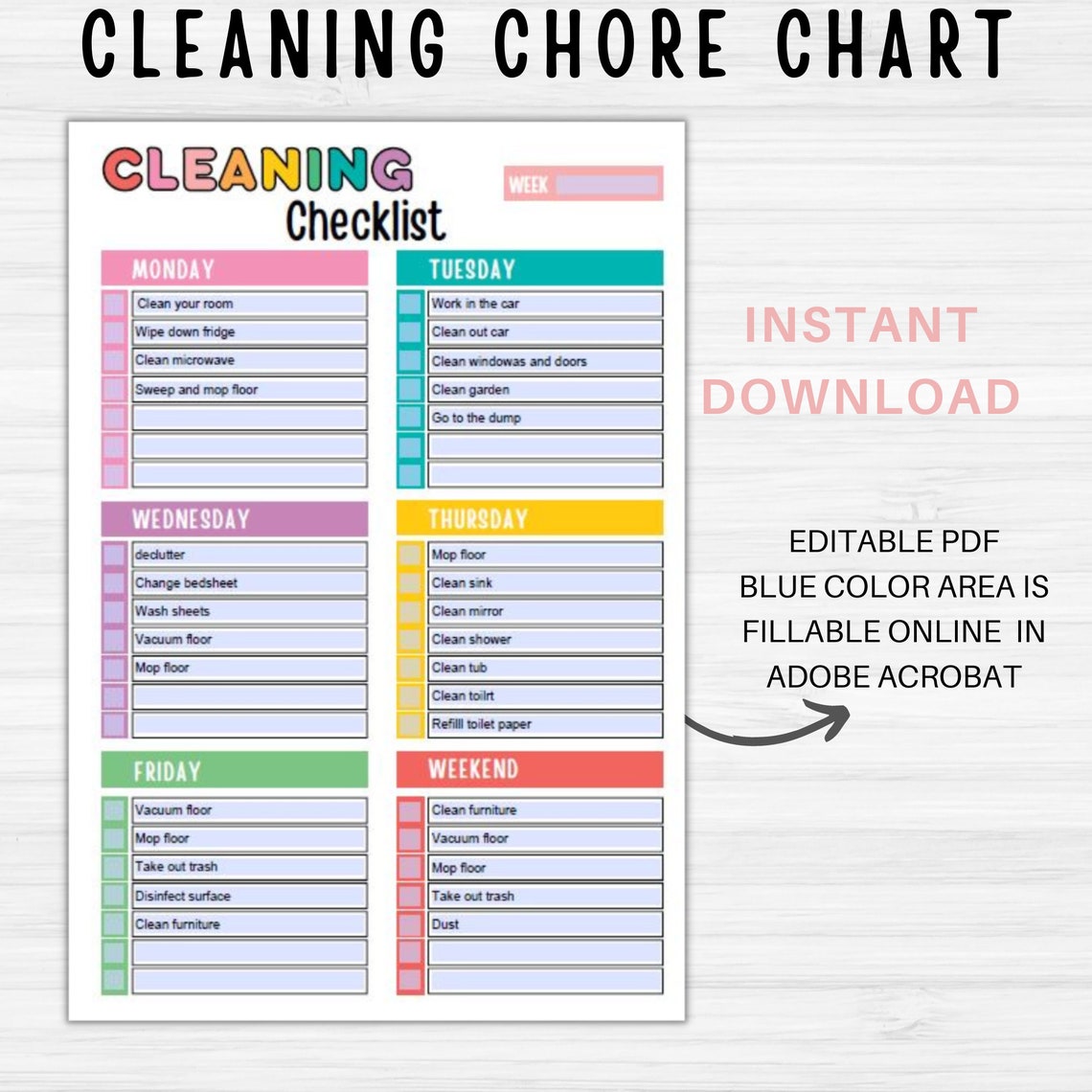 Cleaning Planner Kids Chore Chart Editable Cleaning - Etsy