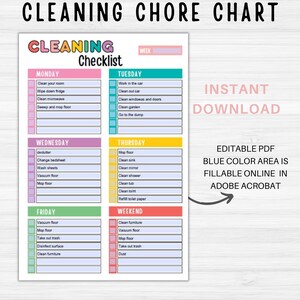 Cleaning Planner Kids Chore Chart Editable Cleaning Schedule for Kids ...
