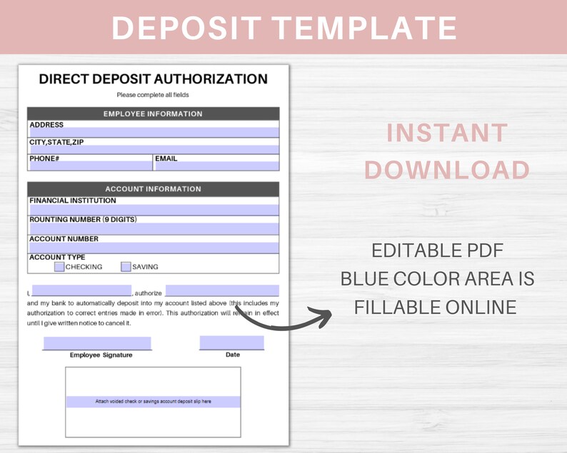 Direct Deposit Authorization Template | Editable Automatic Payment ...