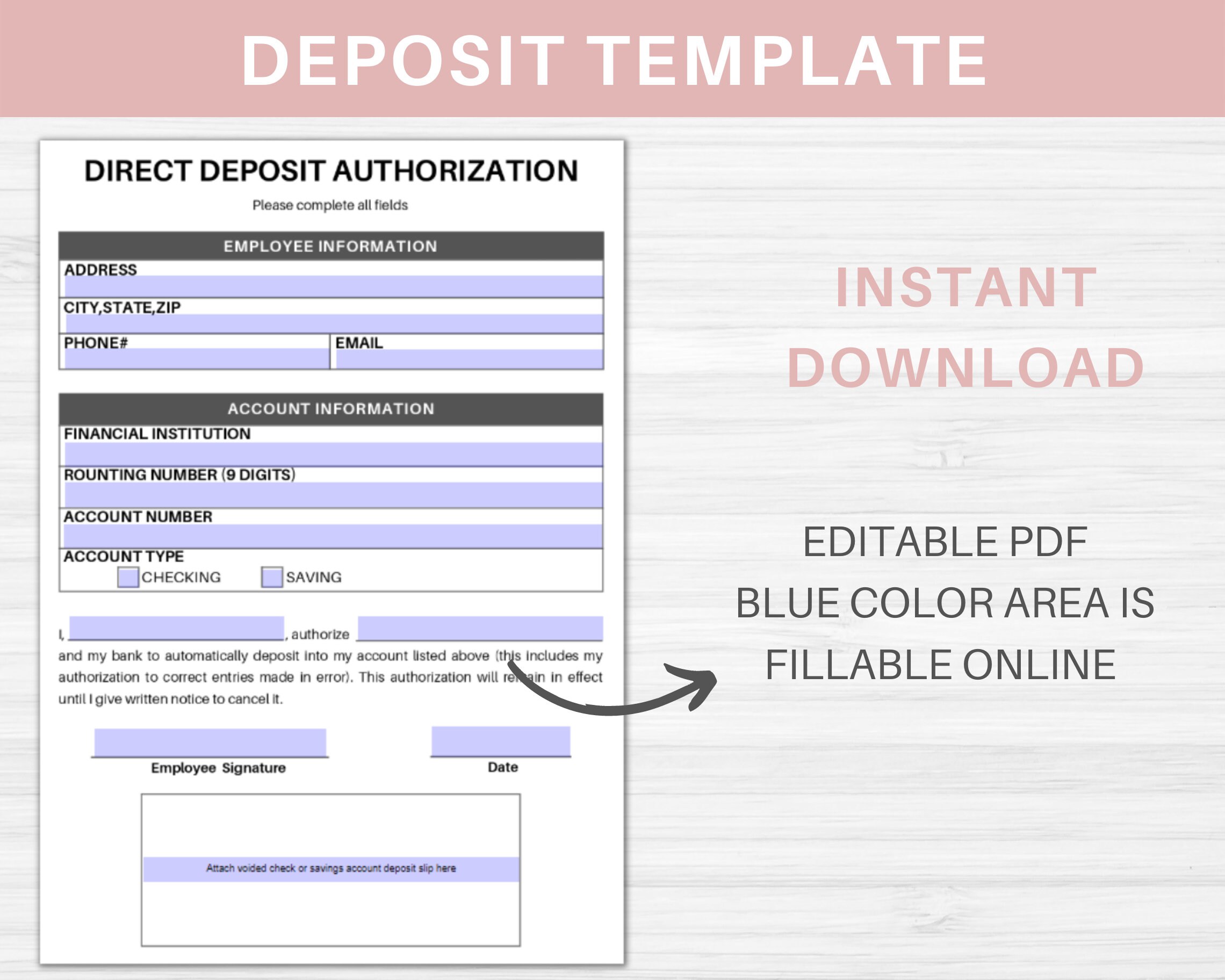 Direct Deposit Authorization Template | Editable Automatic Payment Authorization | Automatic ...