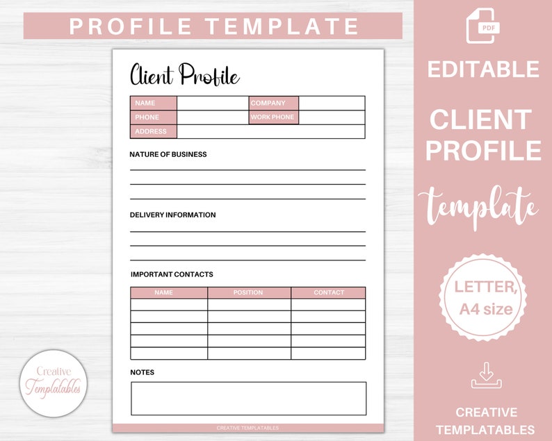 Client Profile Template | Editable Customer Profile Tracker | Client ...