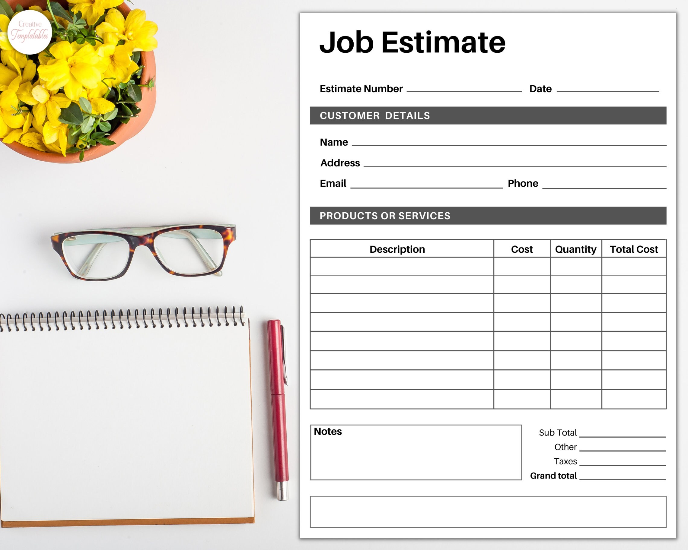 Job Estimate Template | Editable Job Proposal | Project Estimate ...