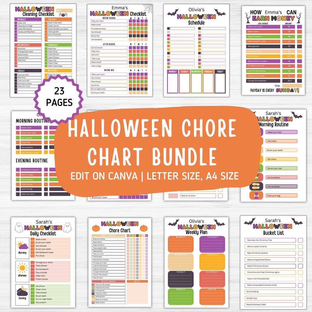Halloween Chore Chart Bundle Editable Checklist Allowance Halloween ...