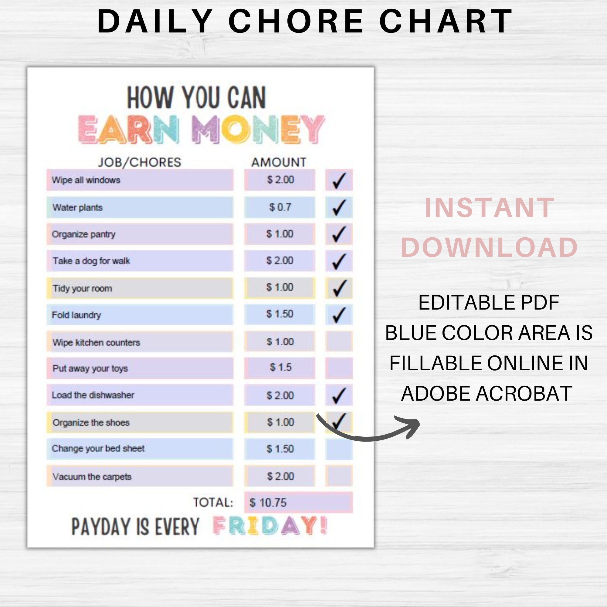How to Earn Money Chore Chart Editable Allowance Chore Chart for Kids ...
