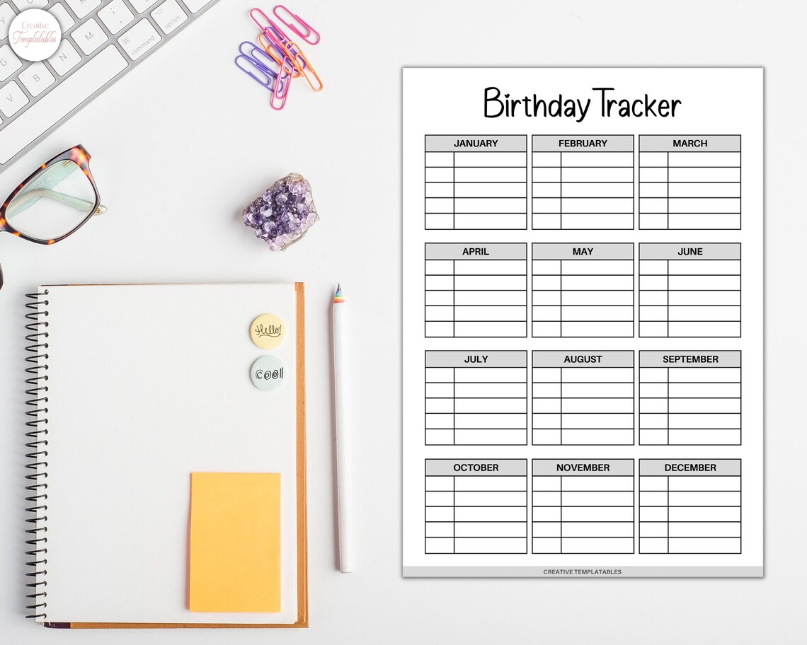Birthday Tracker Printable Birthday Planner Birthday Organizer Birthday ...