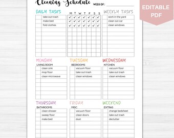 Cleaning Planner Cleaning Chore Chart Editable Cleaning Schedule ...