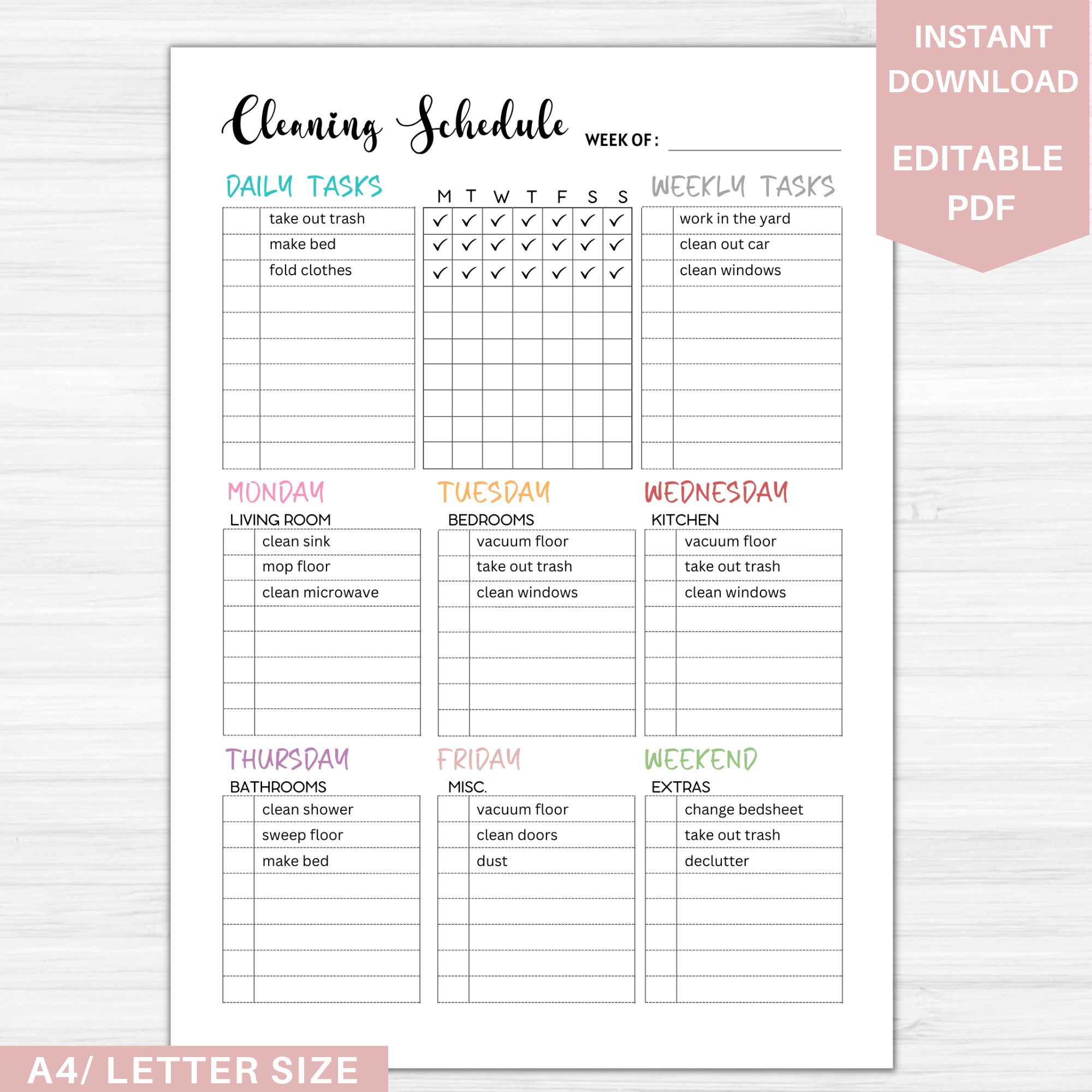 Cleaning Planner Cleaning Chore Chart Editable Cleaning - Etsy