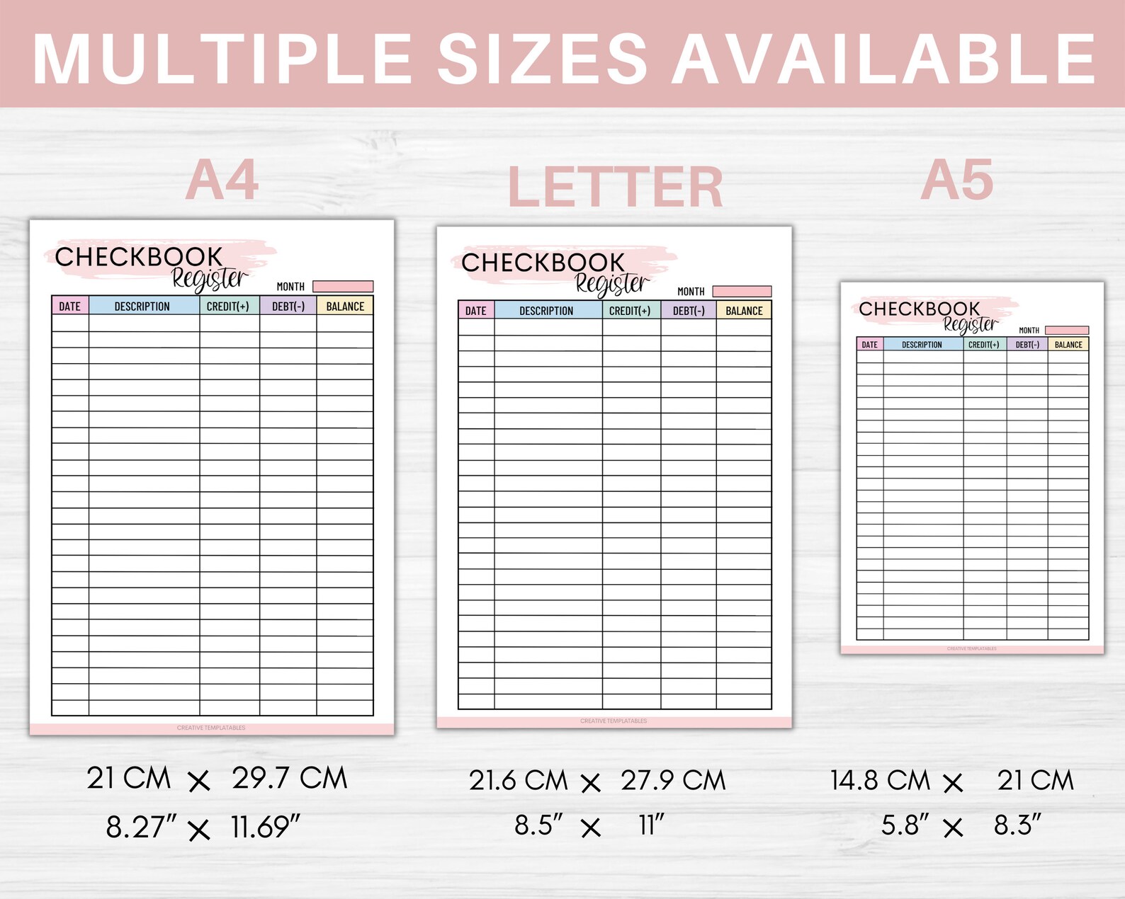 Checkbook Register Printable Check Transaction Tracker Checkbook Log ...
