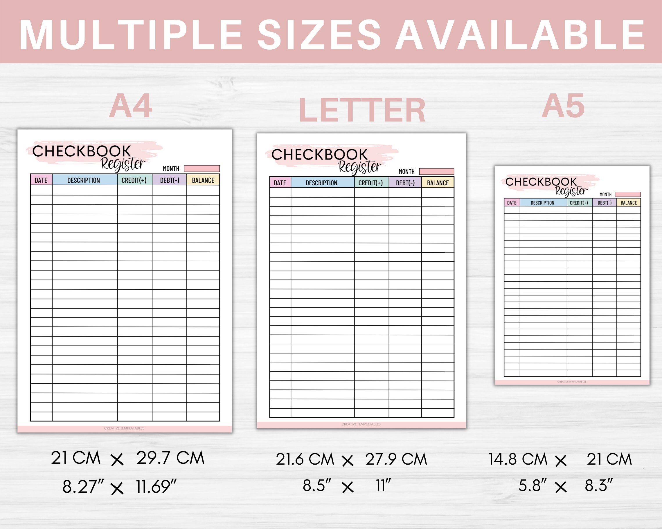 Checkbook Register Printable Check Transaction Tracker Checkbook Log ...