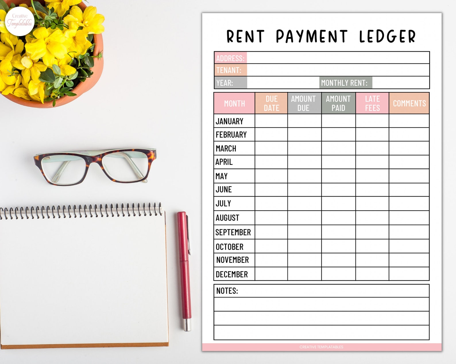 Rent Payment Ledger Template Printable Tenant Payment Tracker Monthly ...