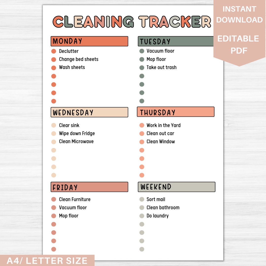 Cleaning Planner Cleaning Chore Chart Editable Cleaning - Etsy