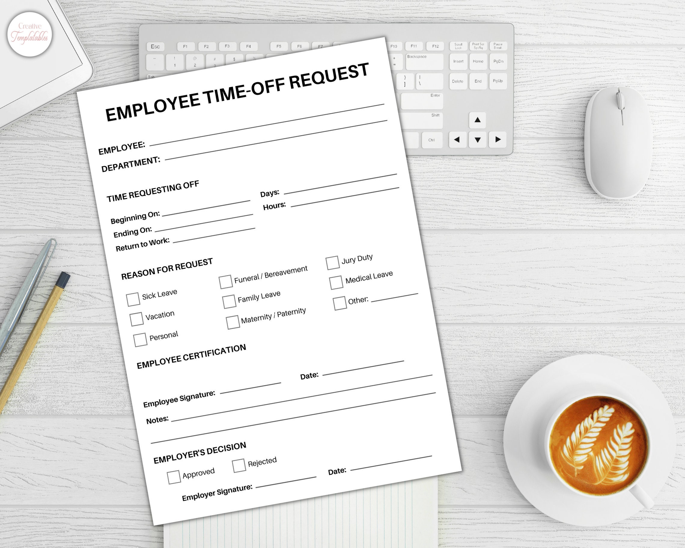 Employee Time-off Request Template | Editable Vacation Form | Time-off Tracker | PTO Request ...
