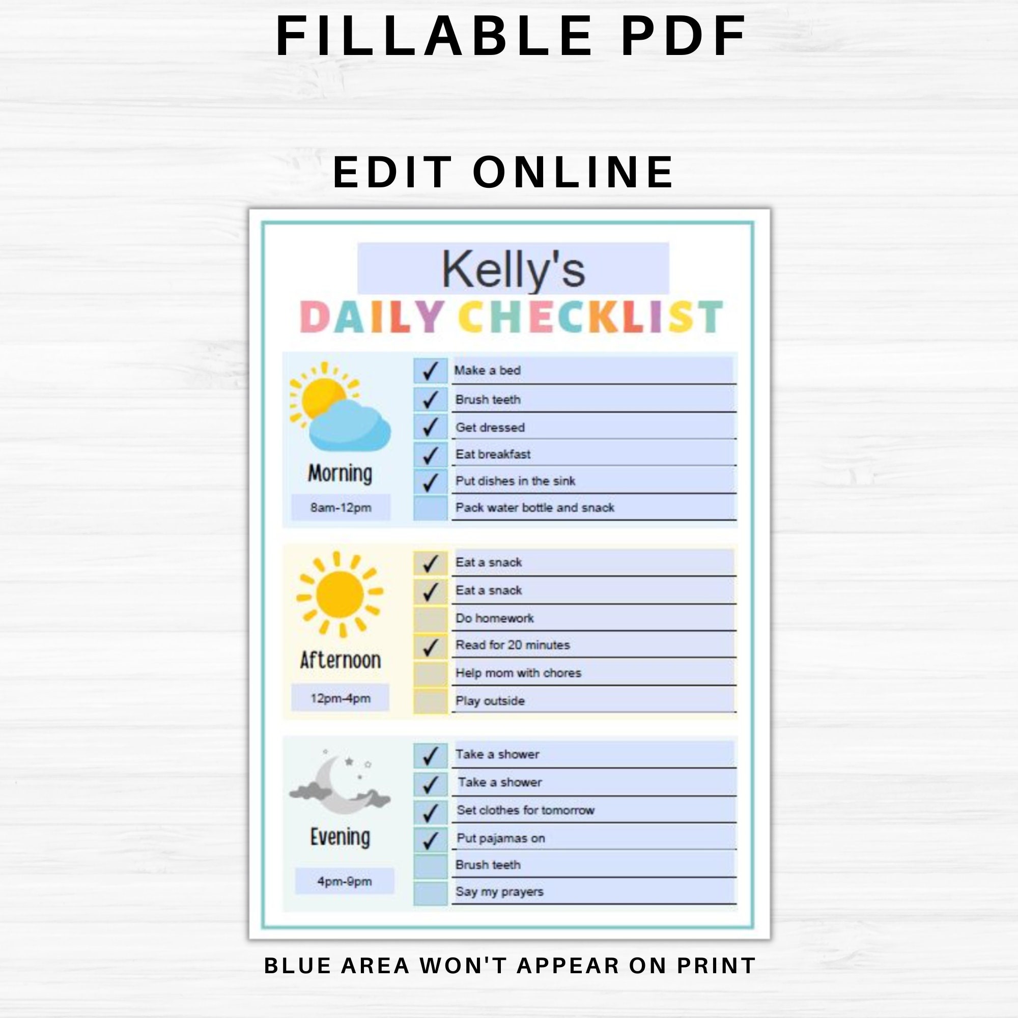 Kids Chore Chart Editable Daily Routine Responsibility Chart Kids Daily ...