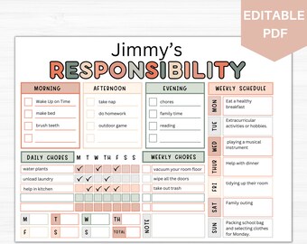 Kids Chore Chart Editable Daily Routine Responsibility Chart Kids Daily ...