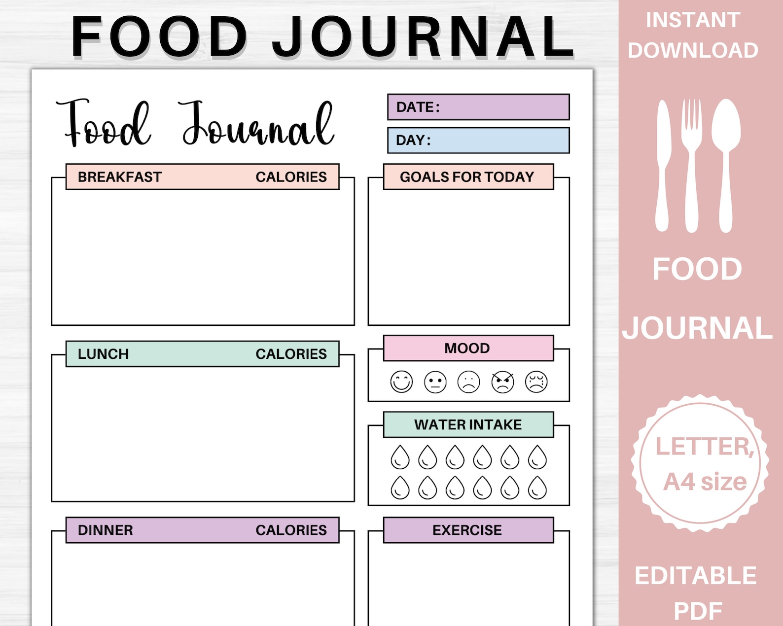 Food Journal | Printable Food Diary | Meal Journal | Meal Tracker ...