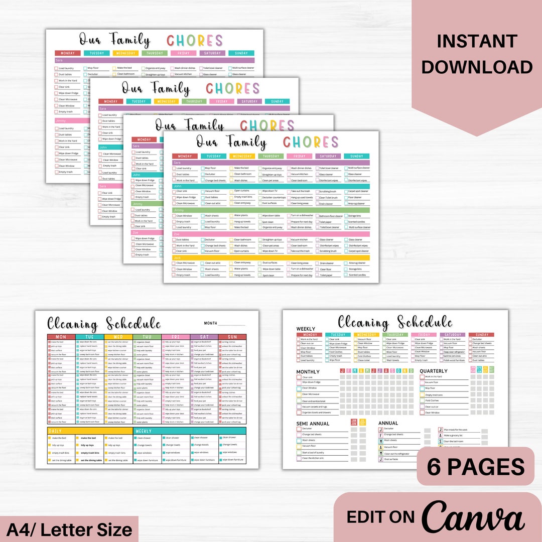 Family Cleaning Schedule Cleaning Schedule Cleaning Chore Chart ...