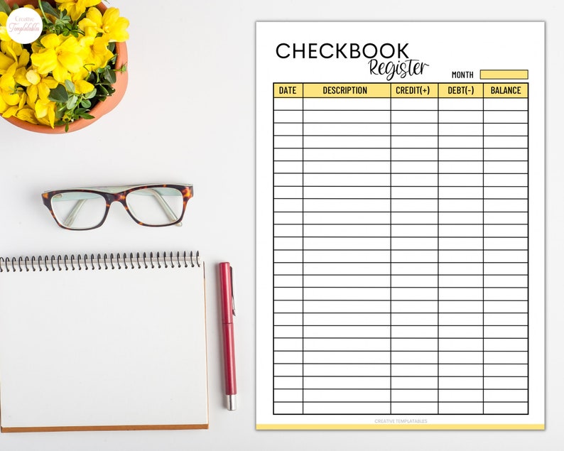 Checkbook Register Printable Check Transaction Tracker Checkbook Log ...