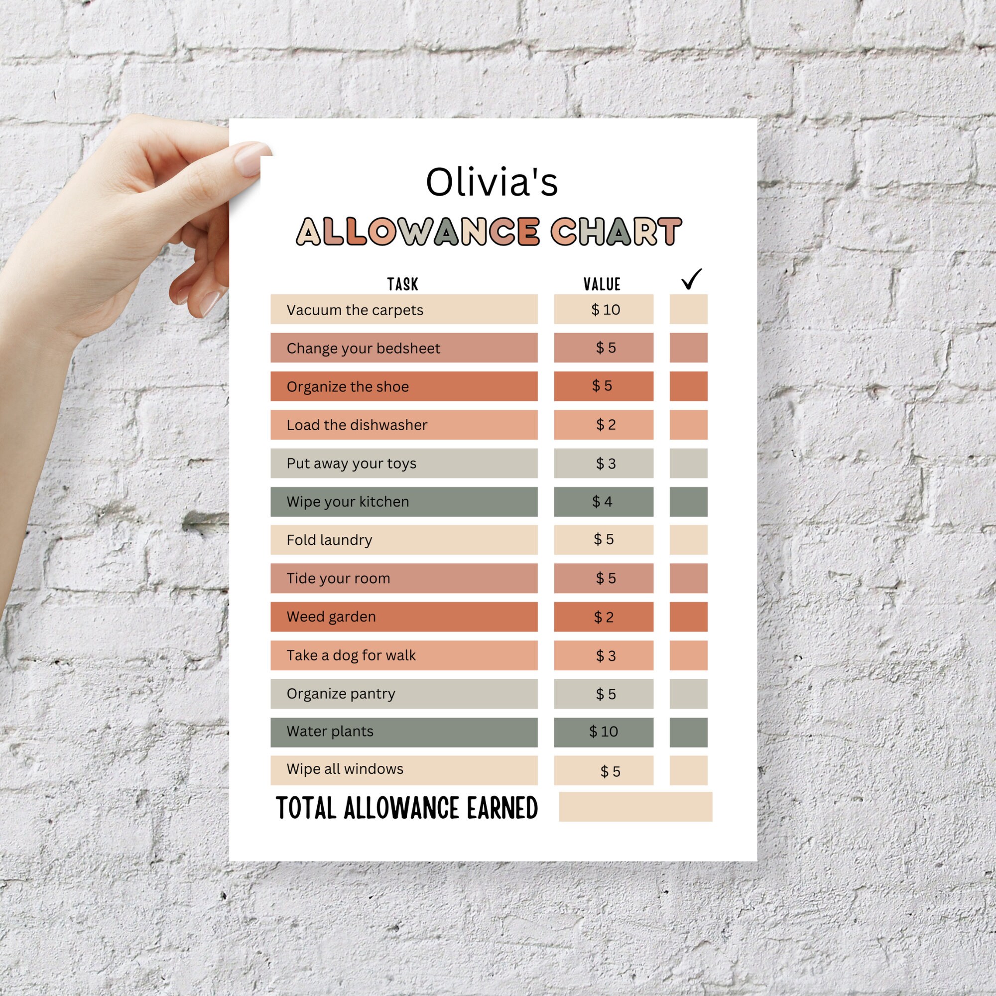 Kids Allowance Tracker Editable Earn Money Chore Chart for Kids Money ...