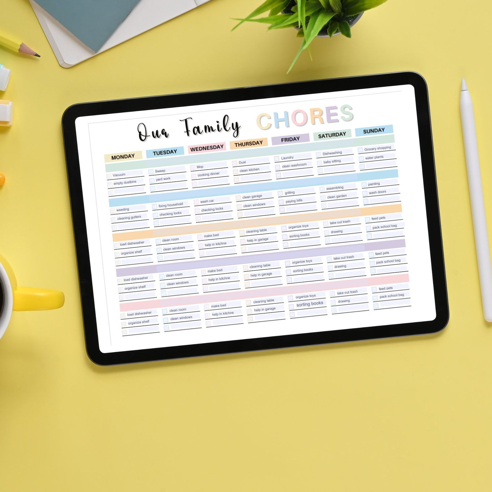 Family Chore Chart | 2,3,4,5 Family Members Editable Chore Chart ...