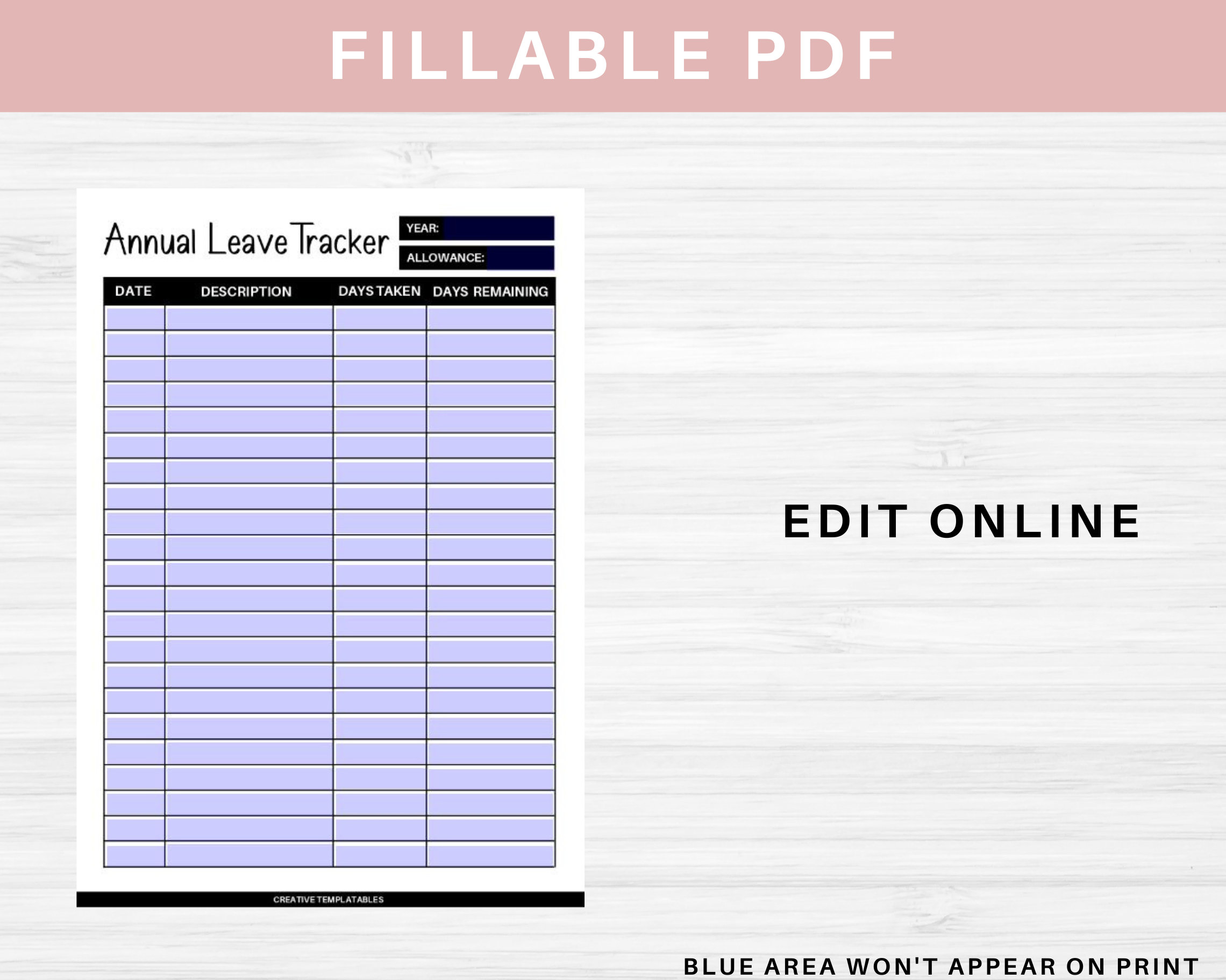 Annual Leave Tracker Editable Holiday Tracker Work Leave Log Annual ...