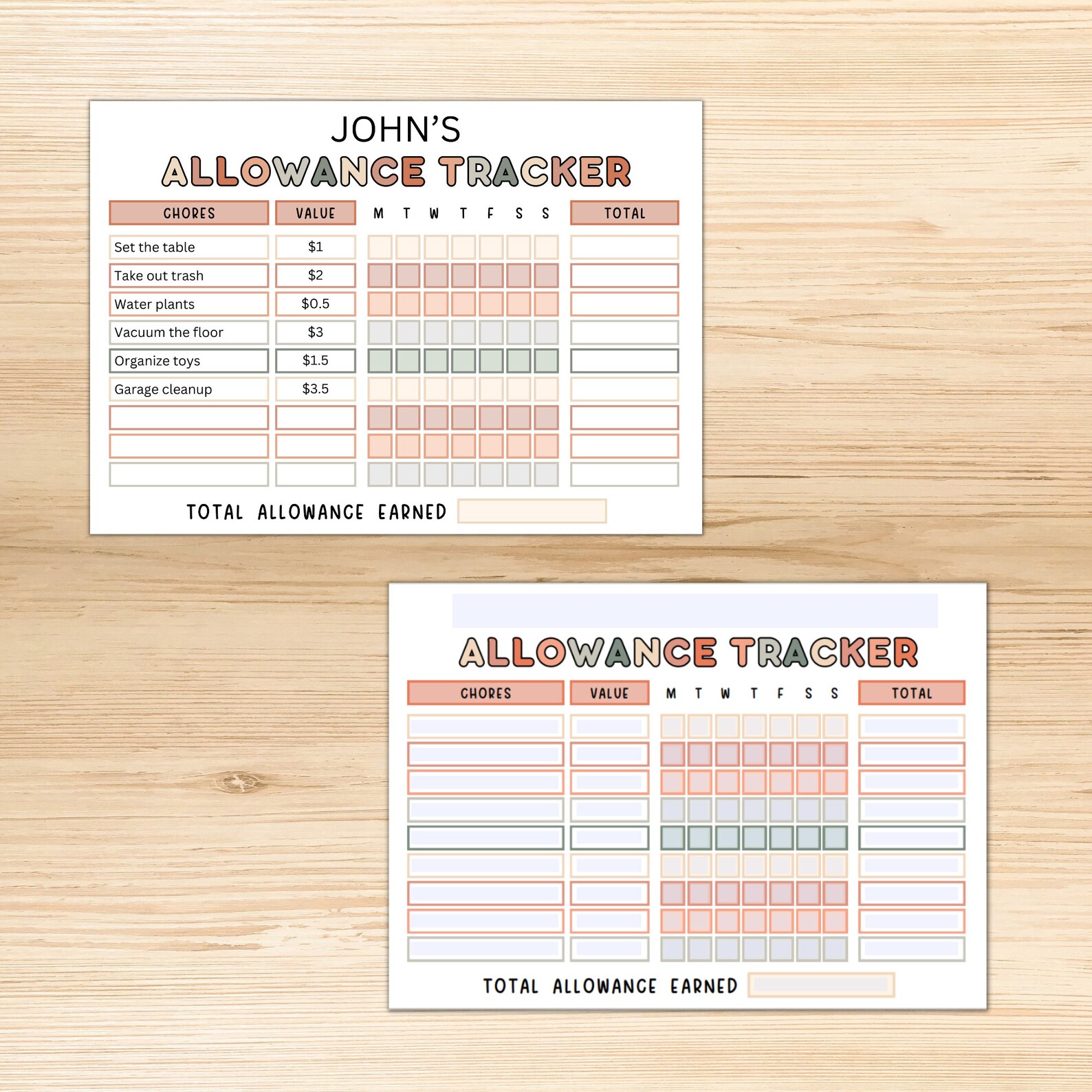 Kids Allowance Tracker Editable | Earn Money Chore Chart for Kids ...