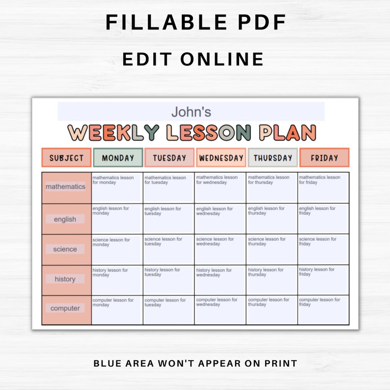 Weekly Lesson Plan Editable | Lesson Planner | Homeschool Teacher ...
