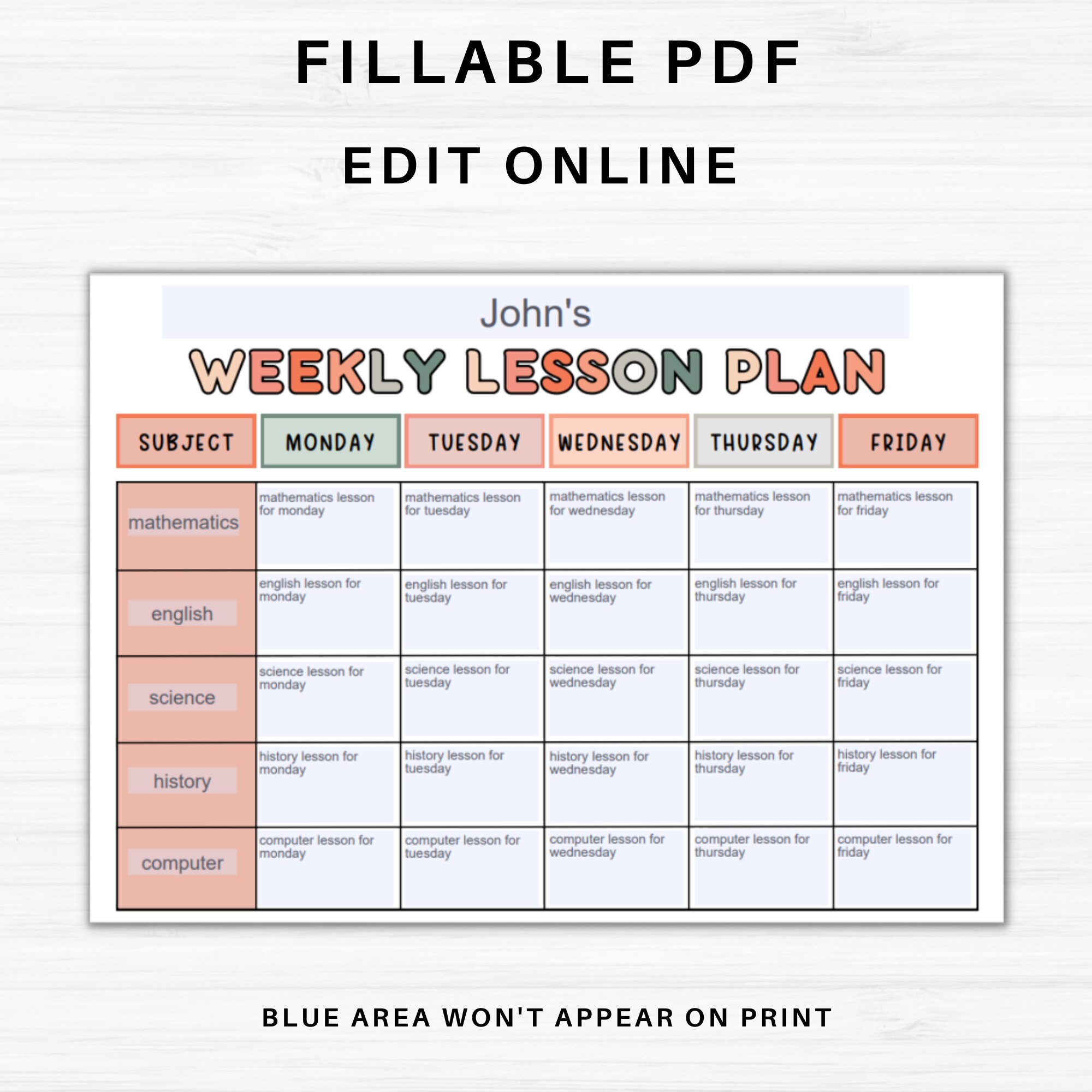 Weekly Lesson Plan Editable | Lesson Planner | Homeschool Teacher ...