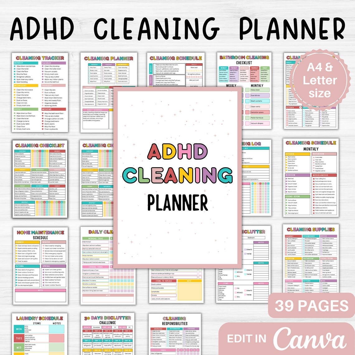 ADHD Cleaning Planner Editable ADHD Cleaning Bundle Family Cleaning ...