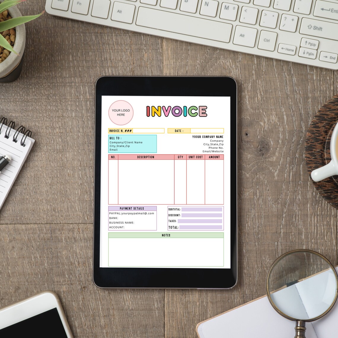 Invoice Template Editable Business Invoice Log Billing Template Receipt ...